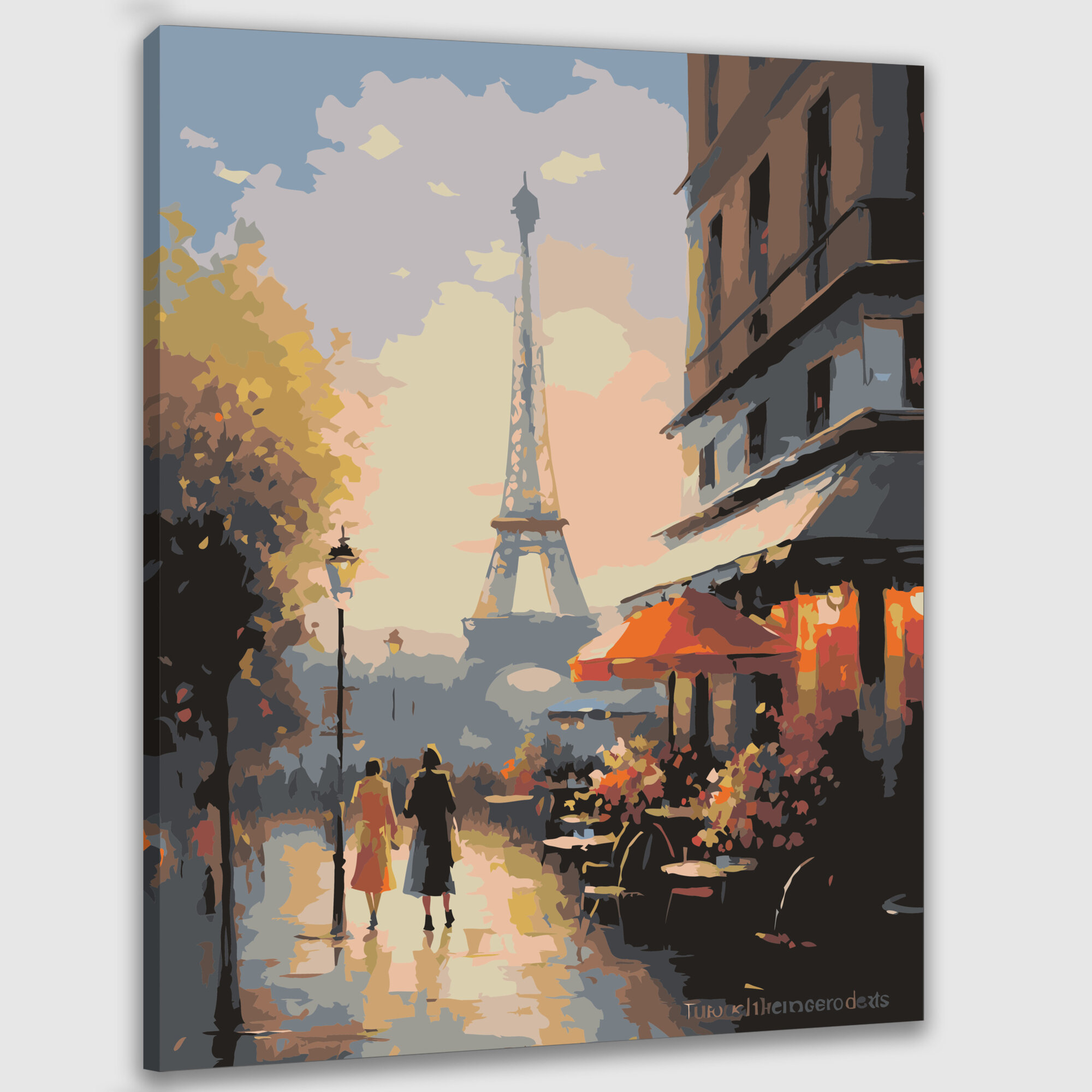 Картина по номерам 40x50 см, картина, масло, Эйфелева башня, пара, река Сена, улочки, кафе, цветы, романтика, Париж
