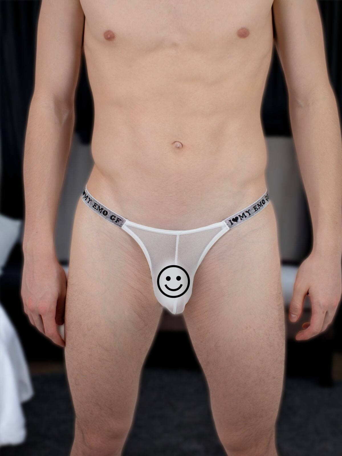 Трусы стринги мужские ЭМО, "I LOVE MY EMO GF", яркие, эффектные