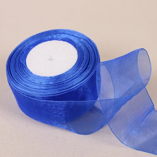 Ленты органза флуоресцентно-жёлтые мerylover 12/15/20/25/40/50 мм Синий, Royal blue, Organza 40mm