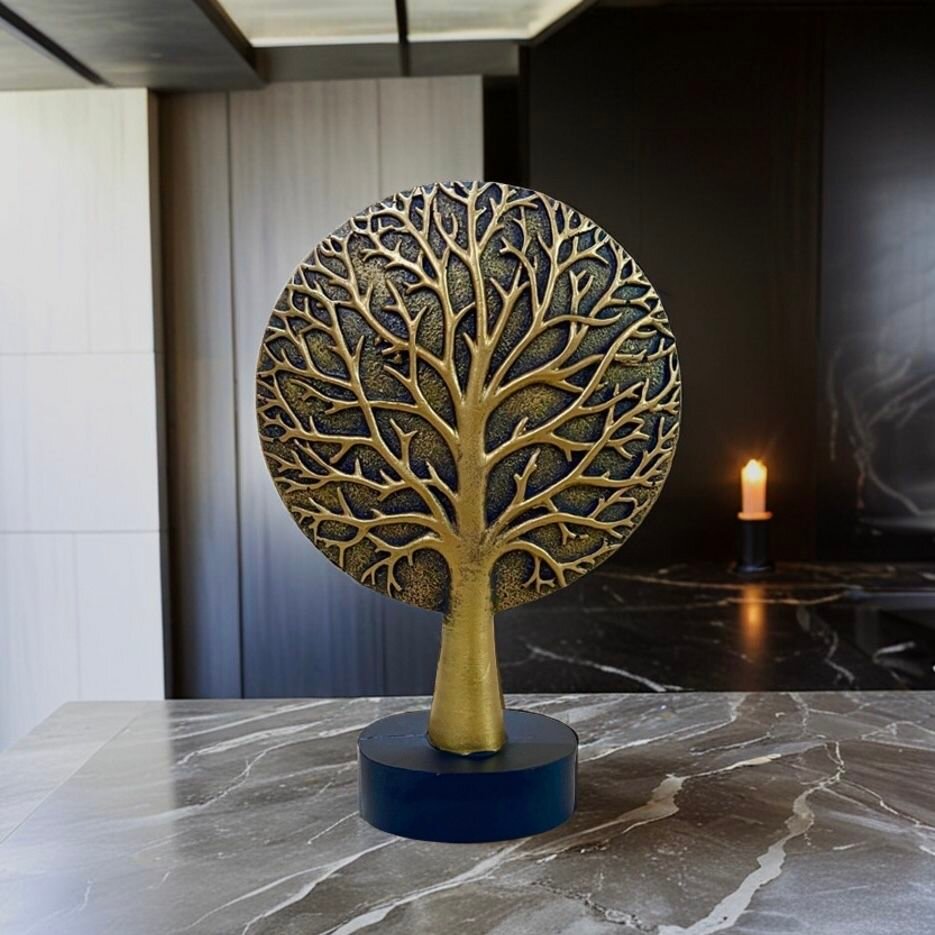 Фигурка литьевой мрамор "Древо Жизни" H-16 W-5 L17см Цвет: Черный с золотом