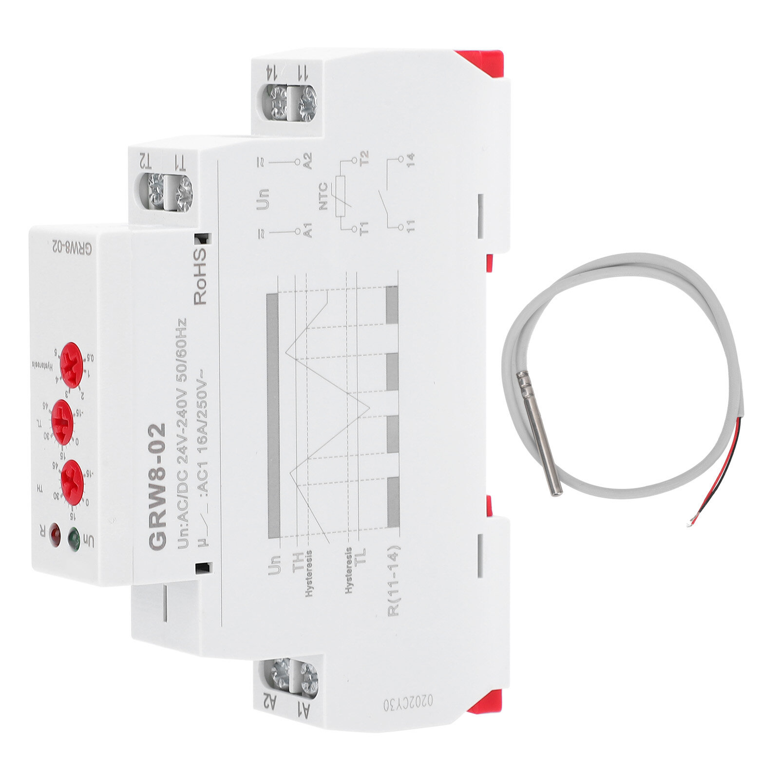 Реле управления температурой DIN Rail Установка с тестовым зондом GRW8-02 AC/DC 24V-240V