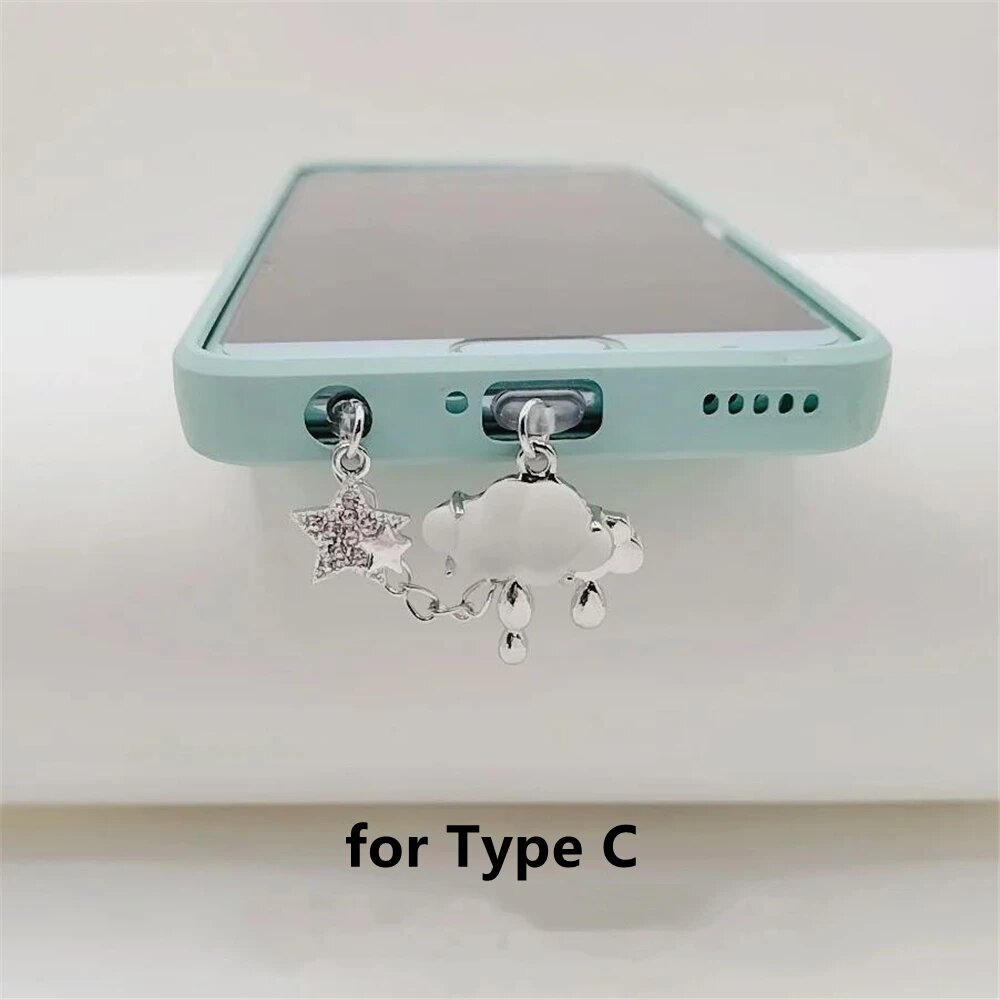 Заглушка порта Type-C, декор звезда-облако, clear white 4