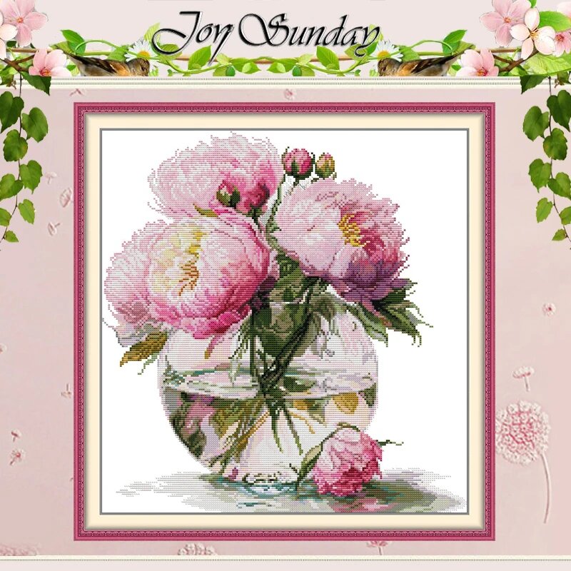 Набор для вышивки крестом "Ваза с пионом", DMC 14CT picture printed