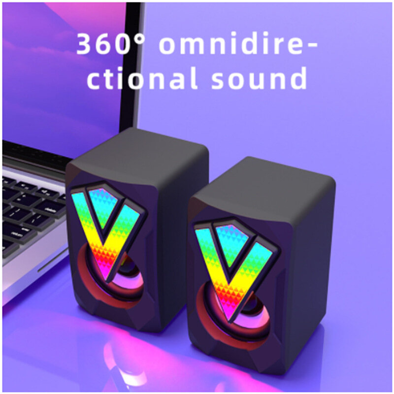 Gaming Speakers Computer Speaker USB Driver Free Audio 3.5mm AUX Input Portable RGB Illumination 3Wx2 PC/Notebook/Desktop/Phone/Tablet/Game Console Surround Sound Bookshelf Happy Office Mood