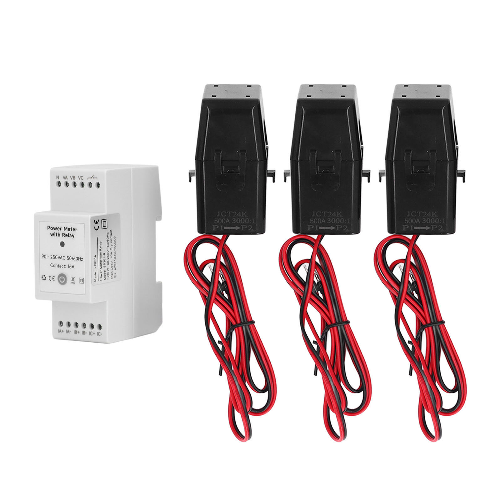 Счетчик электроэнергии с Wi-Fi, 3-контактными клещами и встроенным реле, 3 фазы, 4 провода, кВт·ч, мониторинг электроэнергии, 90-250 В переменного тока.