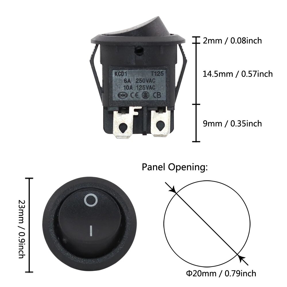 Круглый переключатель 20 мм черный/красный 6А 250В DPDT 4-2 Black