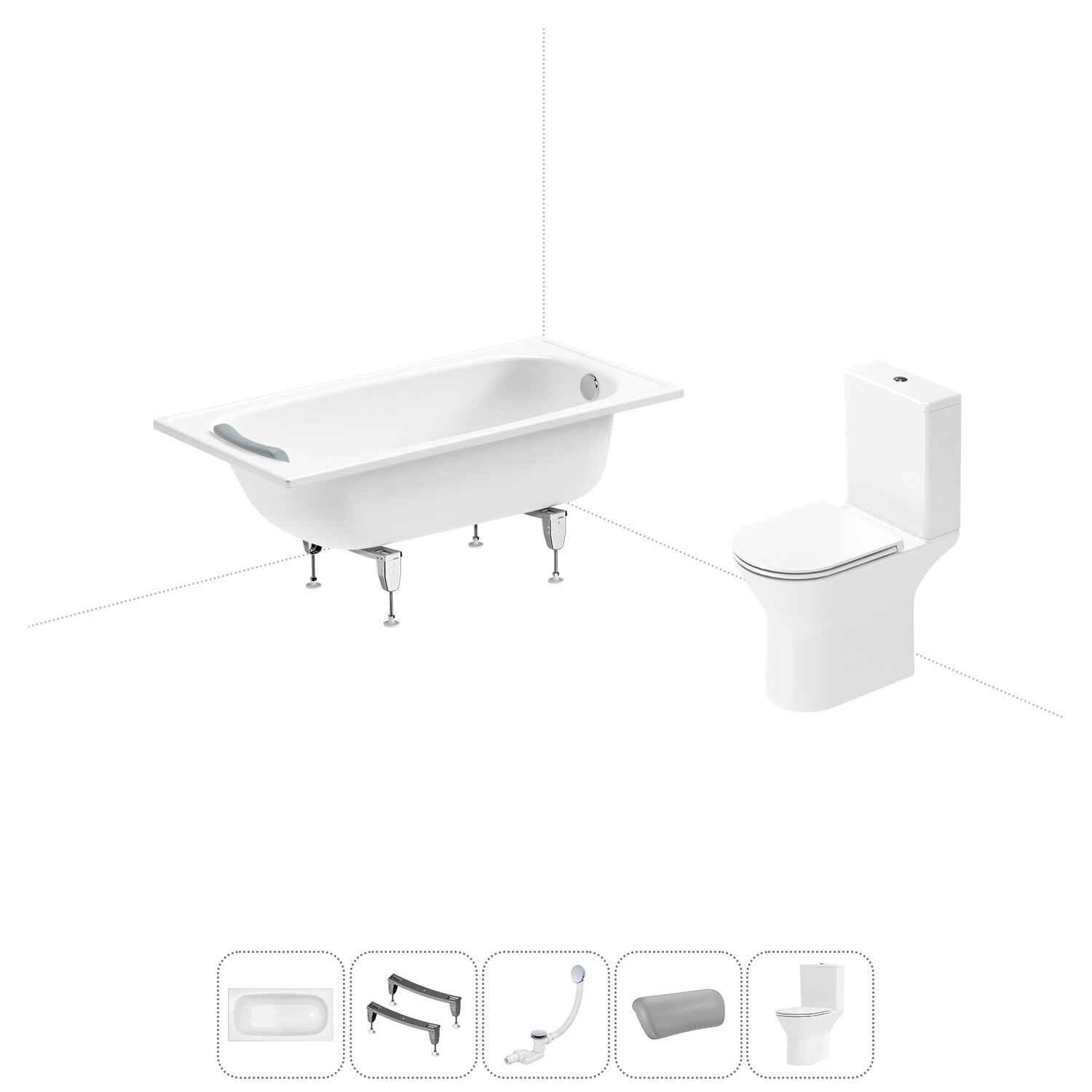 Стальная ванна 130х70 Sanitana BLB Europa 20220597R в наборе 5 в 1: металлическая ванна 130 х 70 см, ножки, слив-перелив, подголовник, унитаз