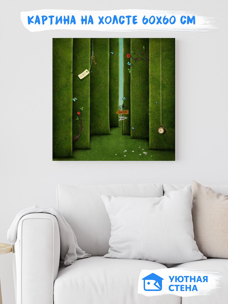 Картина на натуральном холсте Уютная стена "Указатели - Алиса в Стране чудес" 60х60 см