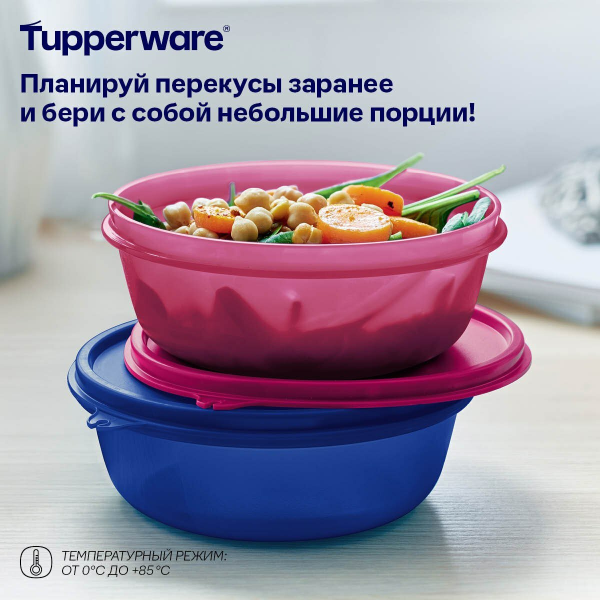 Чаша "Хит-парад " 600мл ( 2 шт ), бордовая и синяя . Tupperware