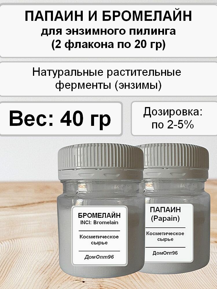 Набор для пилинга: Папаин и Бромелайн, 2 флакона по 20 гр. Активы и компоненты для косметики.