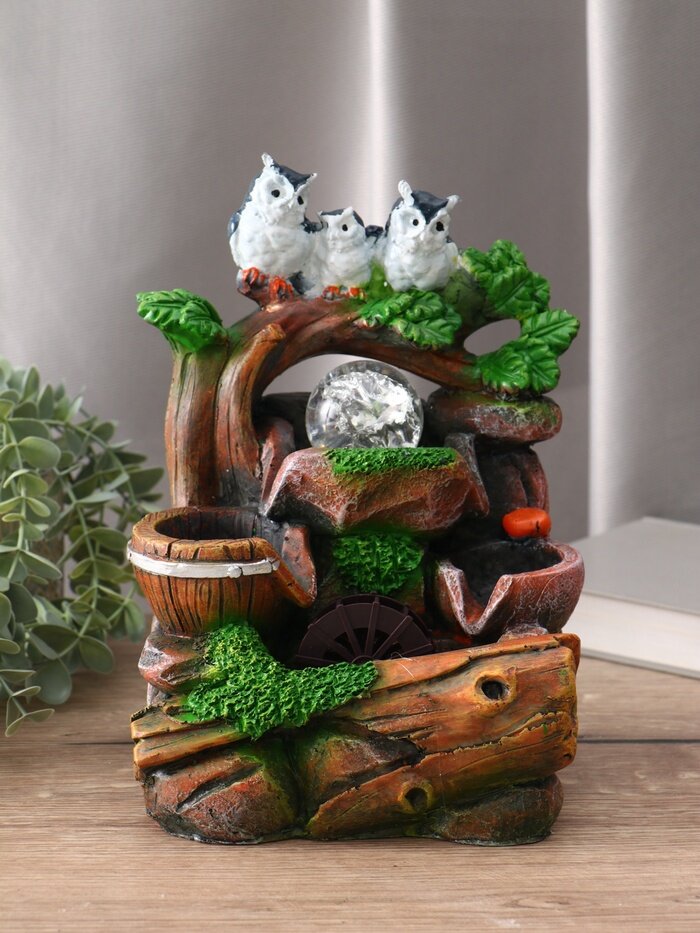 Фонтан "Совы на дереве" 25,5х17х14 см (с подсветкой) 10903243
