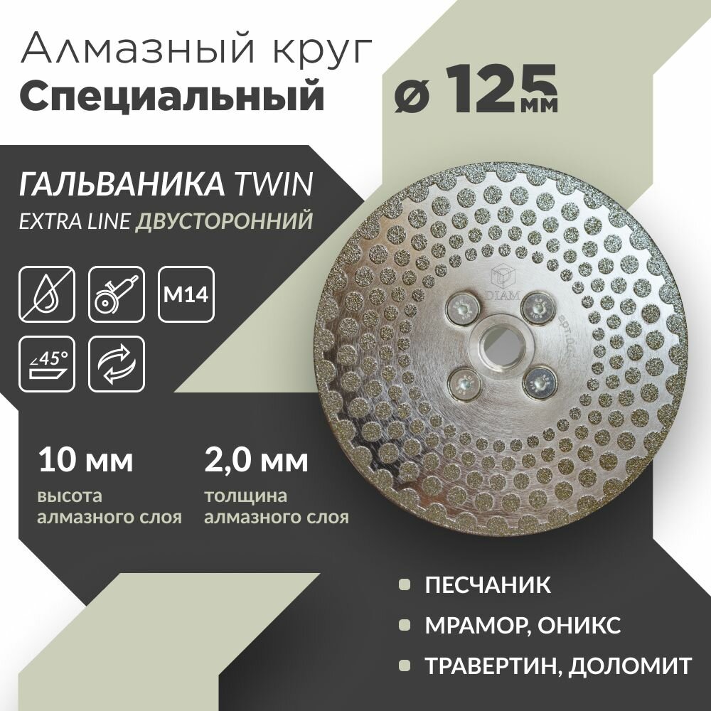 Круг алмазный отрезной/шлифовальный Гальваника TWIN 125хМ14