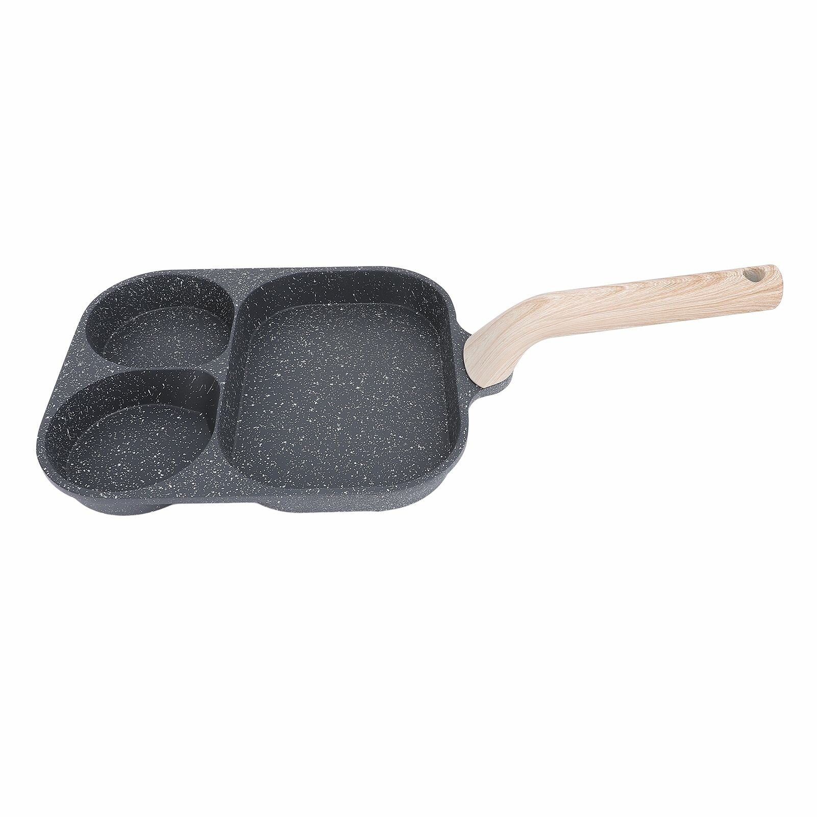 Сковорода для яиц с тремя секциями, антипригарным покрытием, плоским дном и термостойкой ручкой для приготовления завтрака, стейков, омлетов, черная