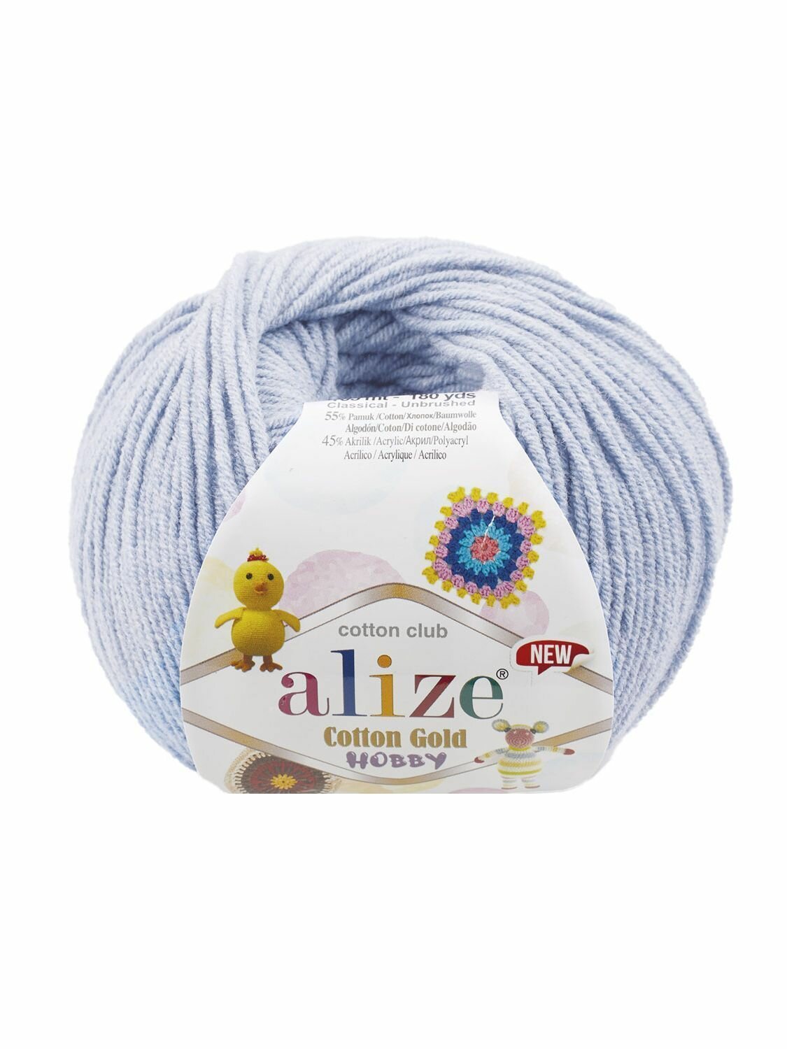 Пряжа COTTON GOLD HOBBY NEW (ALIZE), св. голубой - 513, 55% хлопок, 45% акрил, 5 мотков, 50 г, 165 м.