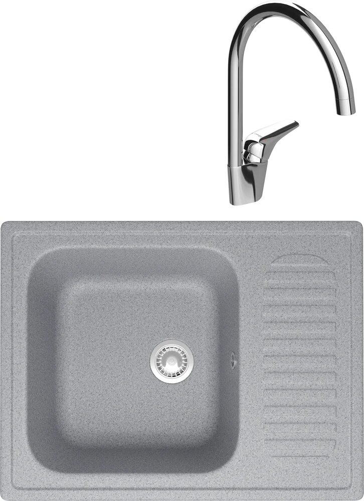 Комплект Мойка Domaci Болонья М-15-005, серая / Смеситель Ливорно