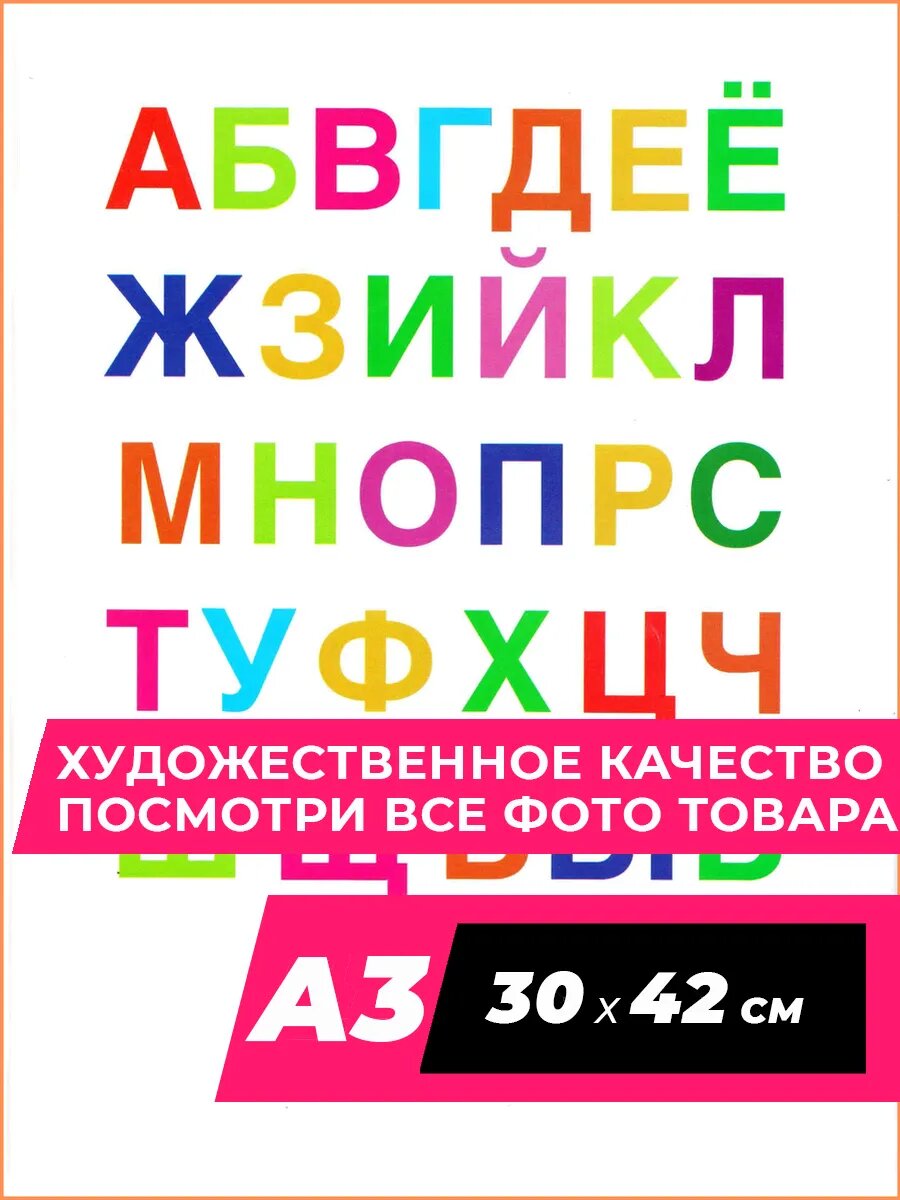Плакат алфавит русский на стену Простые буквы A3