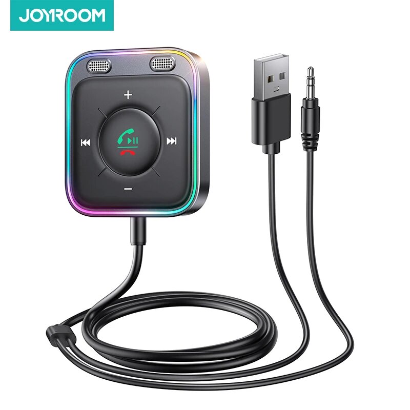 Автомобильный адаптер Joyroom Bluetooth 5,3 AUX с двумя микрофонами, ENC, Музыкальный Микрофон, гарнитура 3,5 мм, адаптер Bluetooth, приемник, адаптер для автомобильного динамика, Black