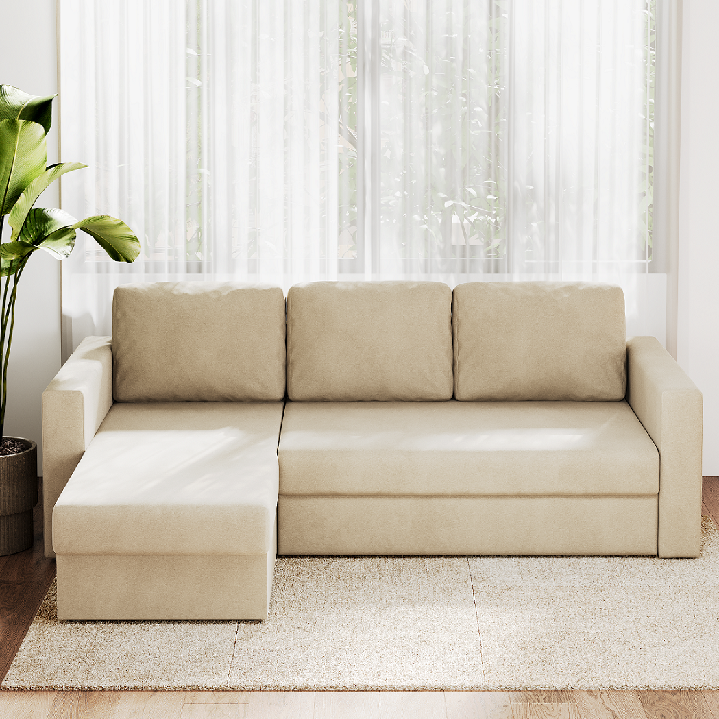 Диван угловой GALAXY Турин, механизм дельфин, с велюровой обивкой, бежевого цвета