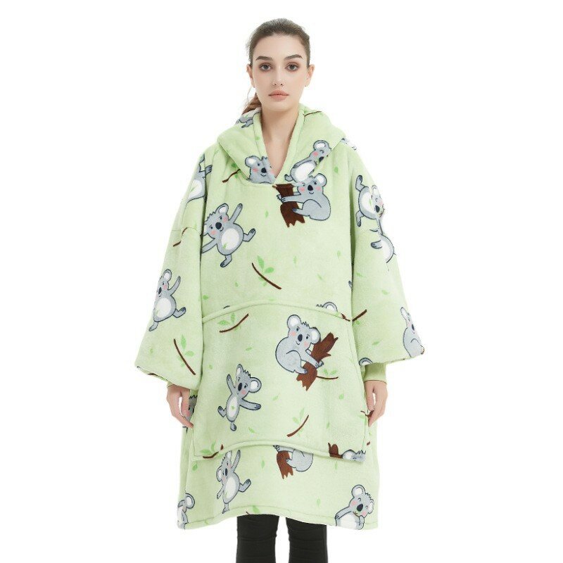 Плюшевый теплый плед худи с рукавами