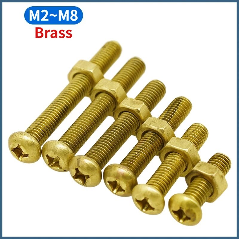Латунные винты Phillips с круглыми головками и шестигранными гайками M2-M8 M2.5(20sets), 10mm