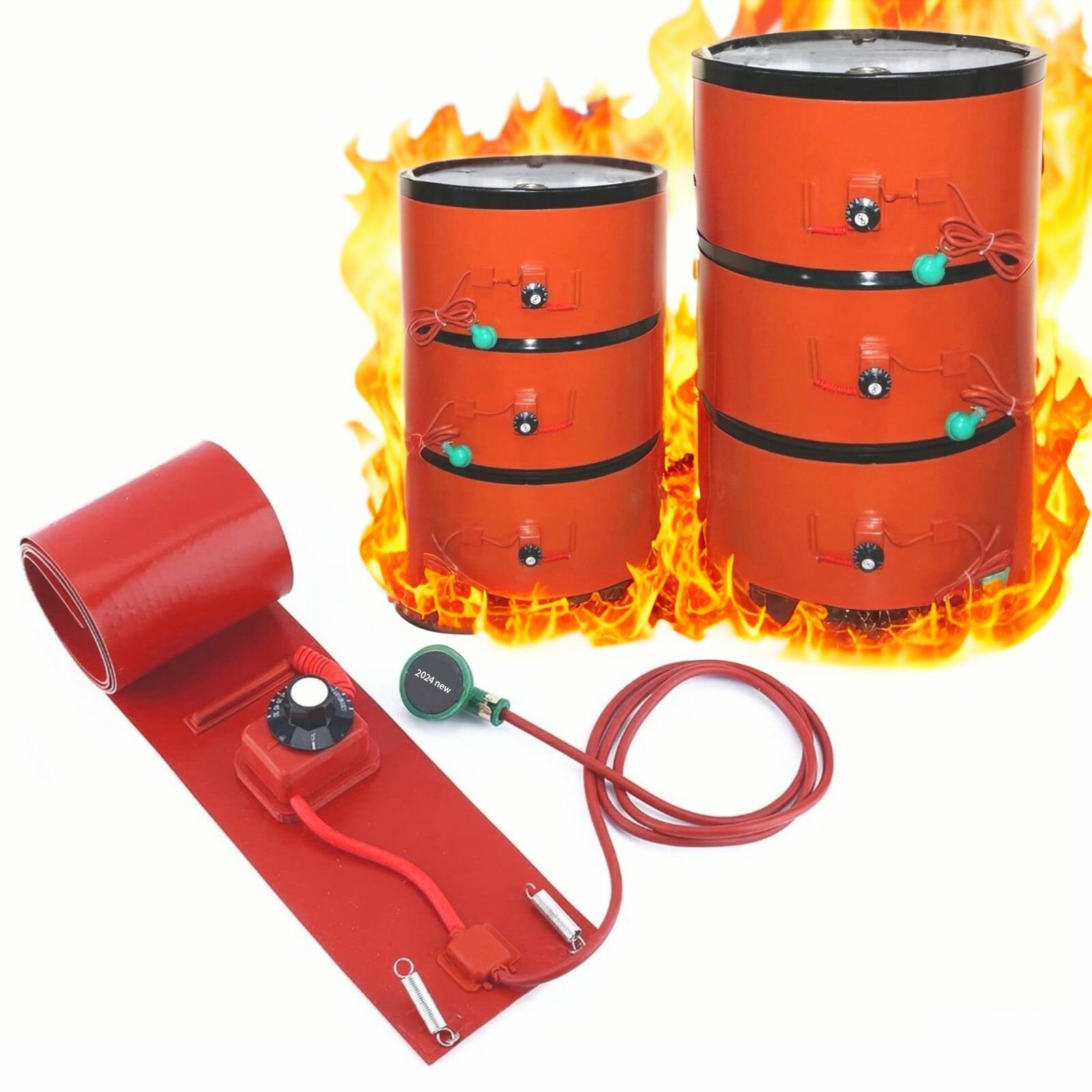 20L-86*20CM Греющая лента для бочек 20-200 л силиконовый нагреватель с терморегулятором для металлических емкостей, устойчивый к воде и высоким температурам (для меда, масел и вязких жидкостей)
