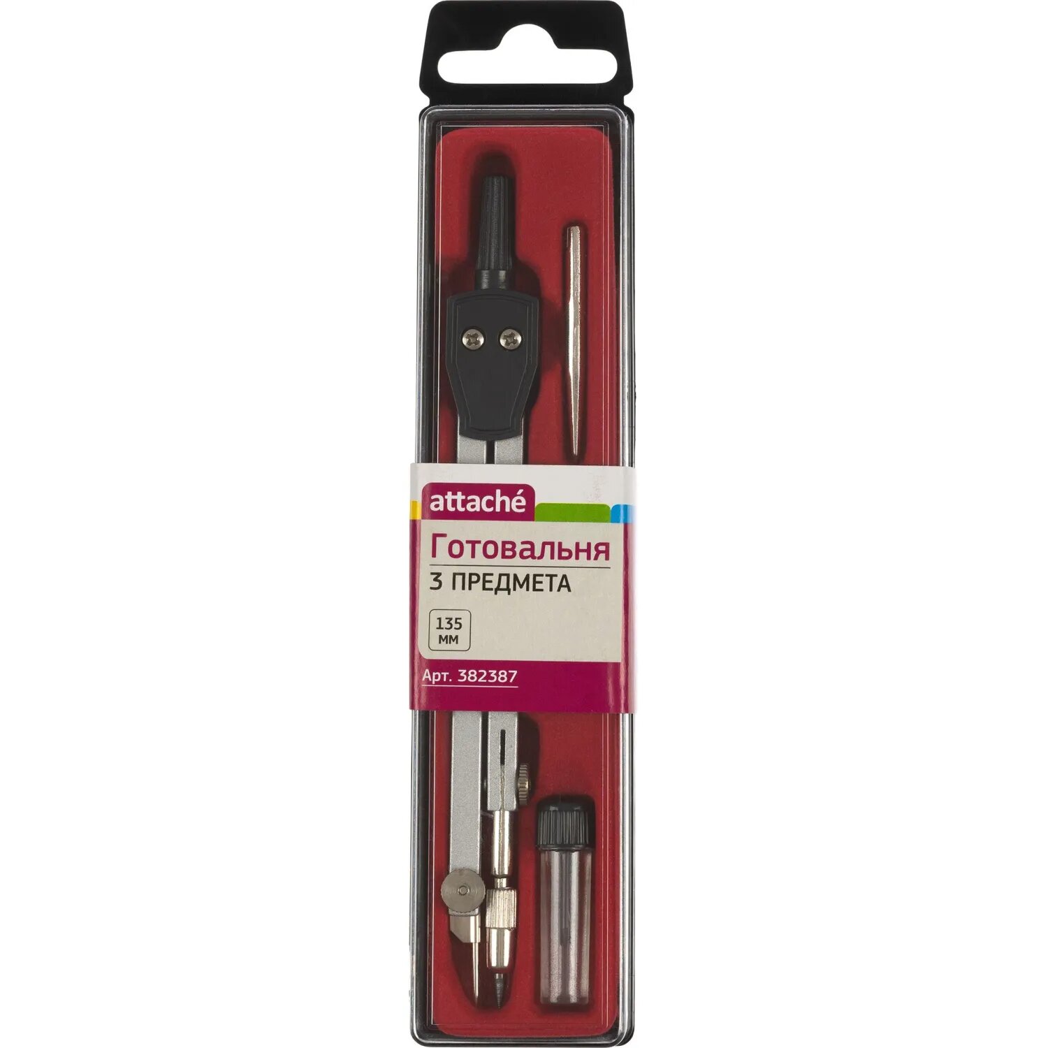 Готовальня Attache 135 мм, 3 предмета S19003B, пласт. пенал