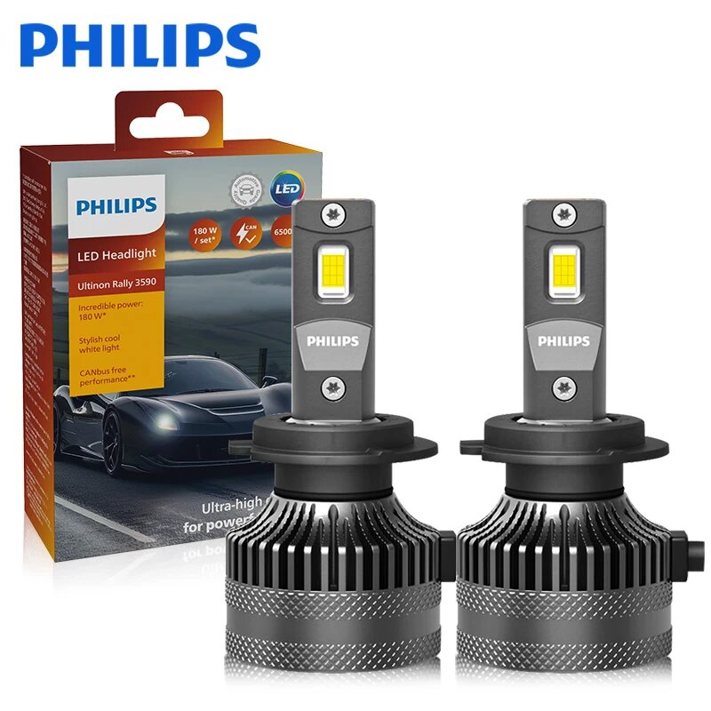 Светодиодные Лампы Philips Ultinon Rally 3590 H7, 180 Вт, Высокая Мощность, Для Фар Головного Света И Противотуманных Фар