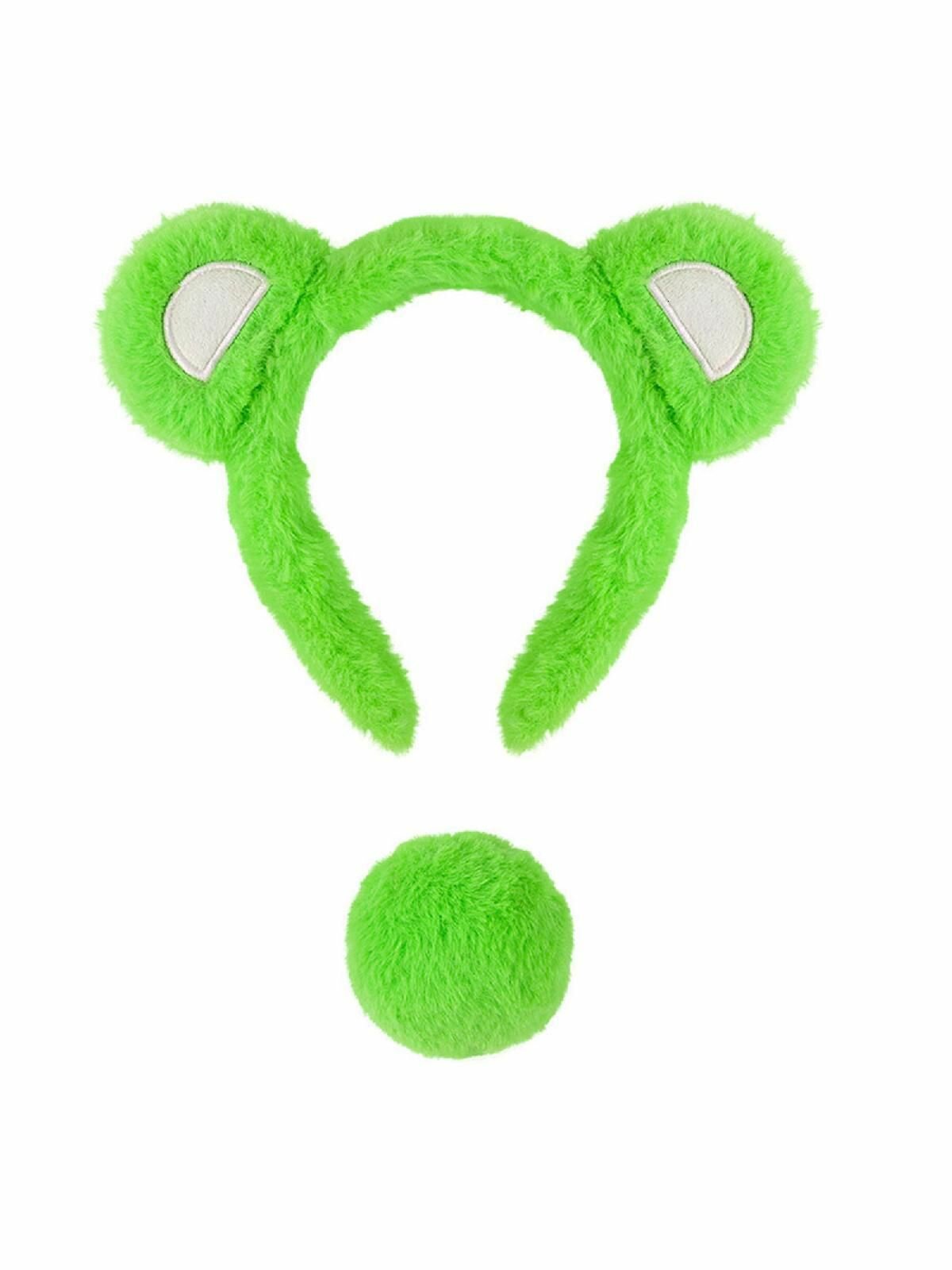 Ободок с ушками медвежонка и хвостом для костюмированной вечеринки на Хэллоуин, Зеленый