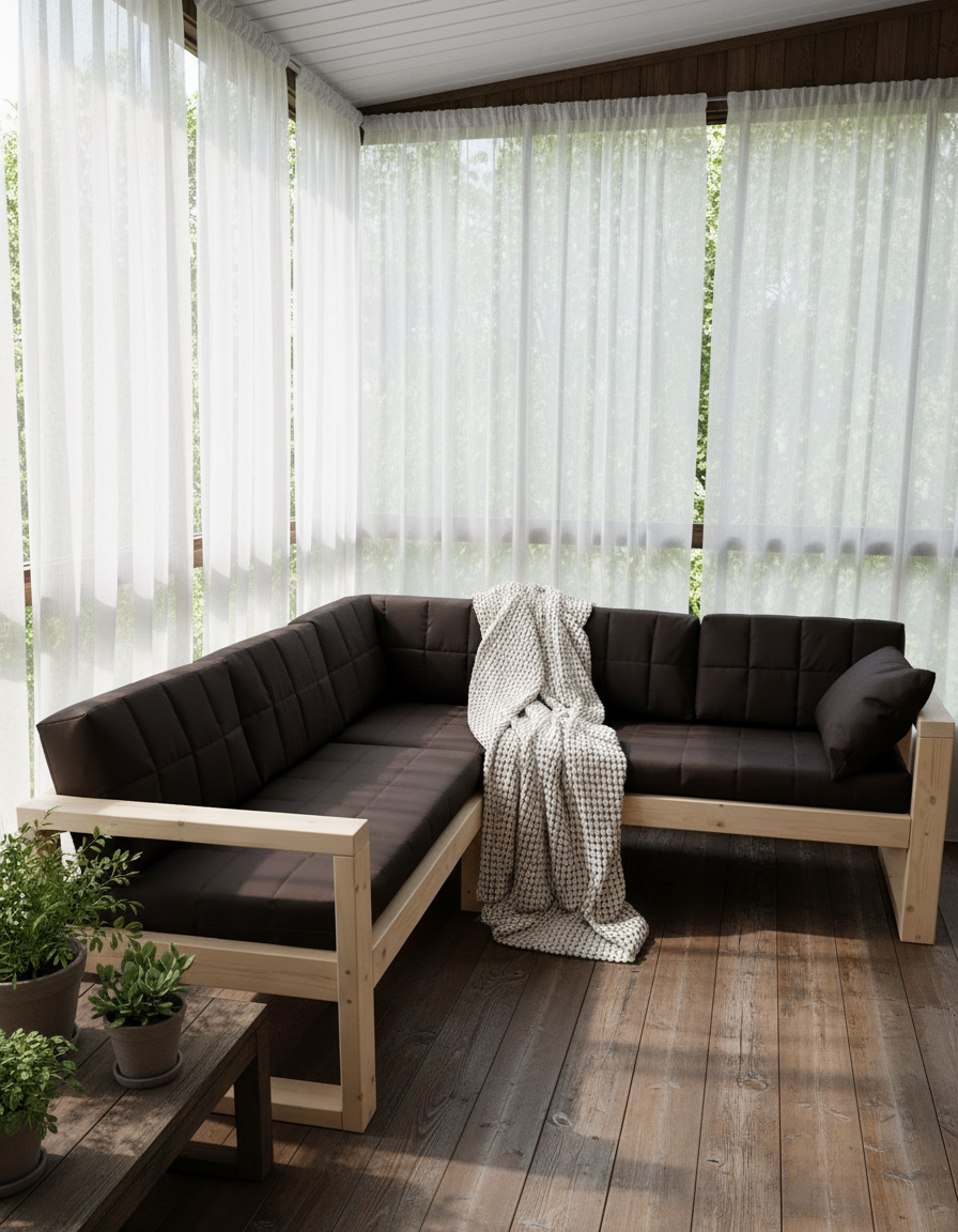 Диван угловой правый DEmoku Д-4, оксфорд шоколад каркас дерево (цвет натуральный), съемные чехлы