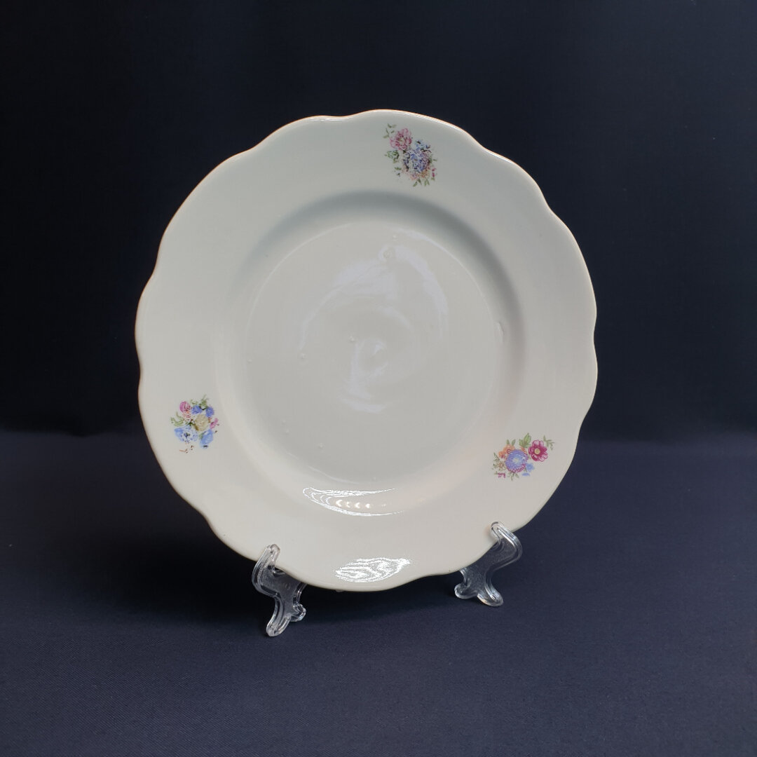 Десертная тарелка Коростень, фарфор деколь 205 мм, потертости, винтаж СССР