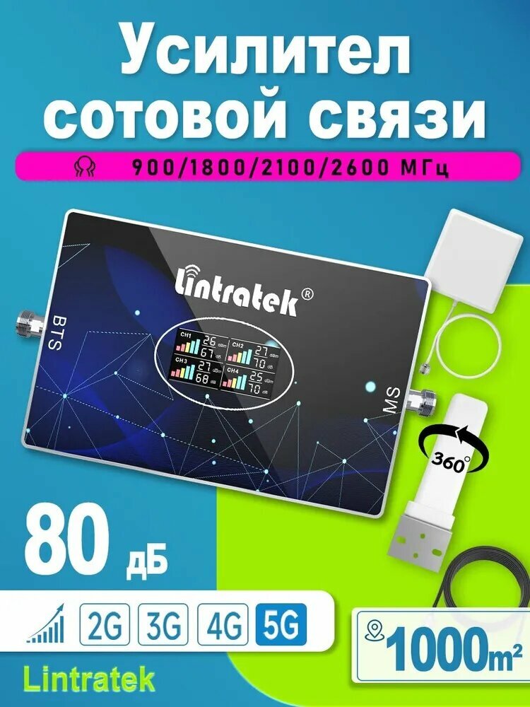 Усилитель сотовой связи и интернета для телефона 5G 4G LTE 3G Репитер GSM 900 1800 2100 2600 Комплект Покрытие до 1000 м