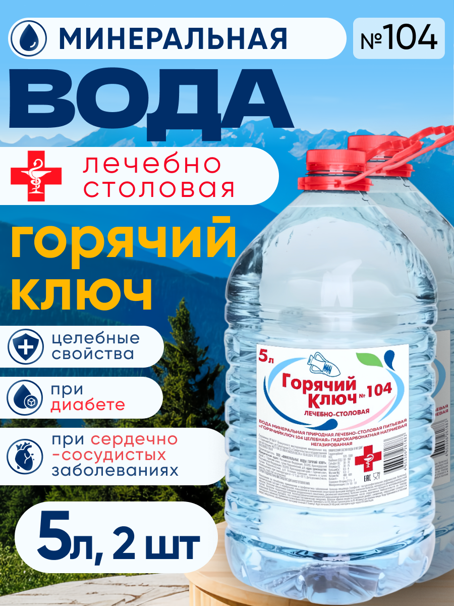 Лечебно-столовая природная минеральная вода "Горячий ключ" 2 шт по 5 литров