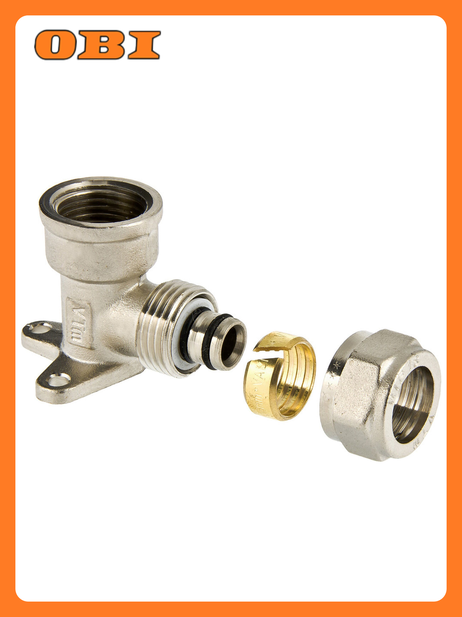 Угольник с креплением латунь никелированный VALTEC 1/2" х 16 мм