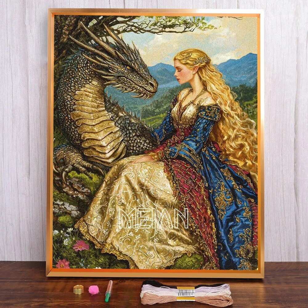MEIAN Крестный комплект стежка,50x70CM,14CT, Женщина и дракон