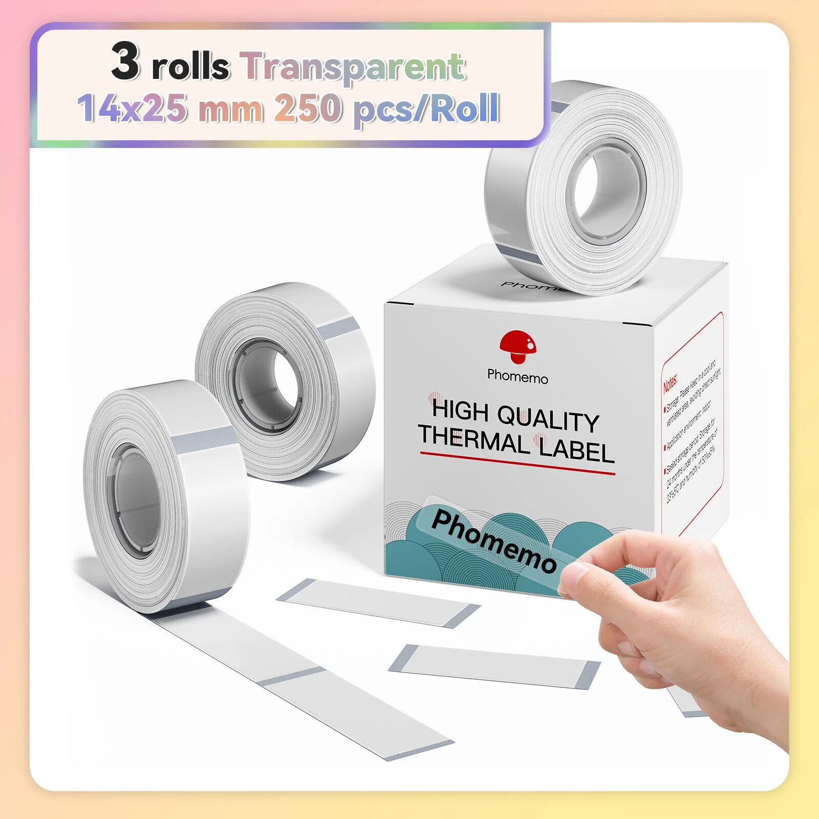 Phomemo наклейки 14x25mm прозрачные, 3 рулона