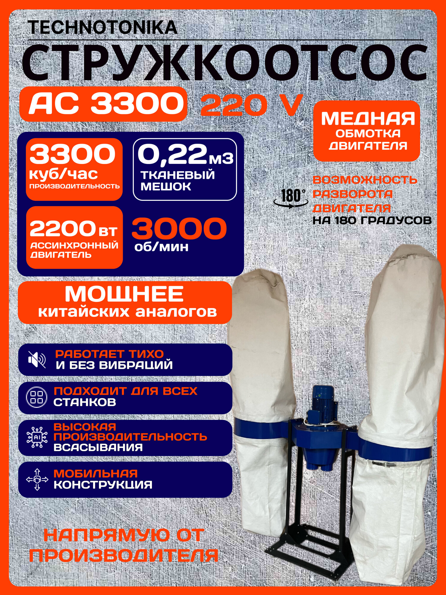 Вытяжная установка (стружкоотсос) TECHNOTONIKA АС-3300 2.2 кВт 220V