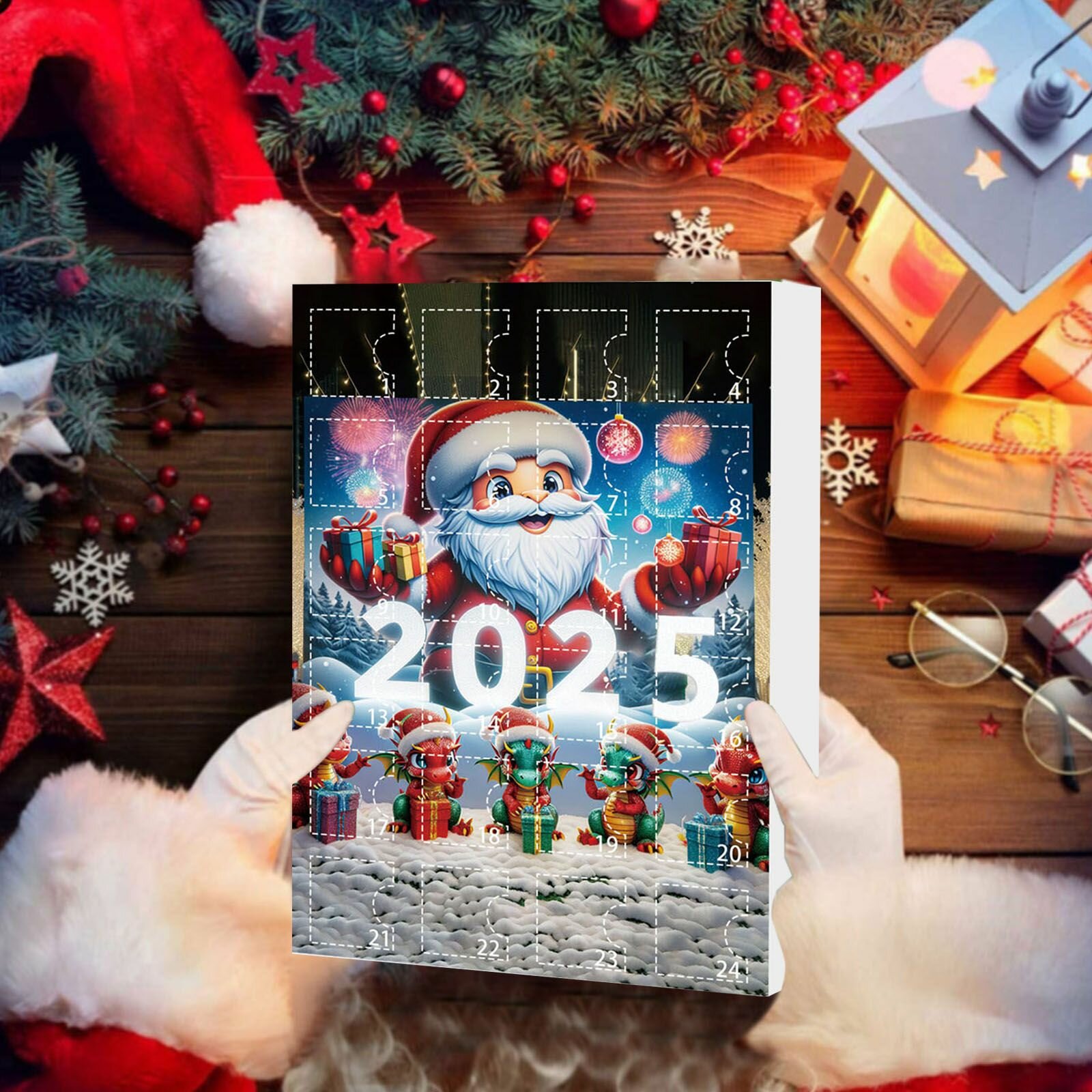 24-дневный рождественский адвент-календарь, 2D-украшения с плоским драконом, обратный отсчет, календарь