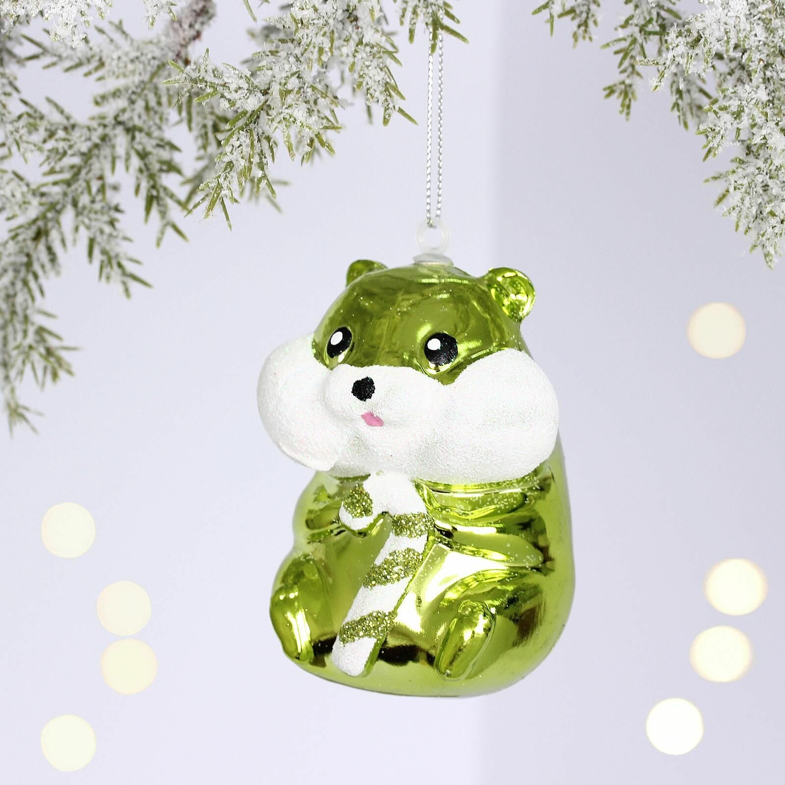 Ёлочная игрушка Серпантин "Милая бурундук" 5,5х6х8,5 cм, Салатовая