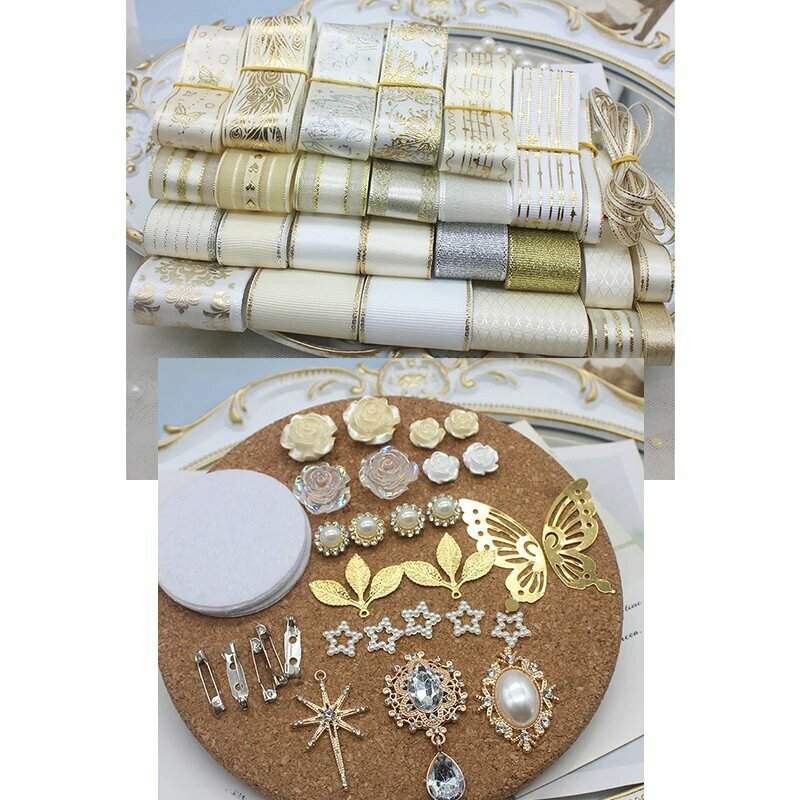 Набор органзы лент черные, золотые, красные Beige B