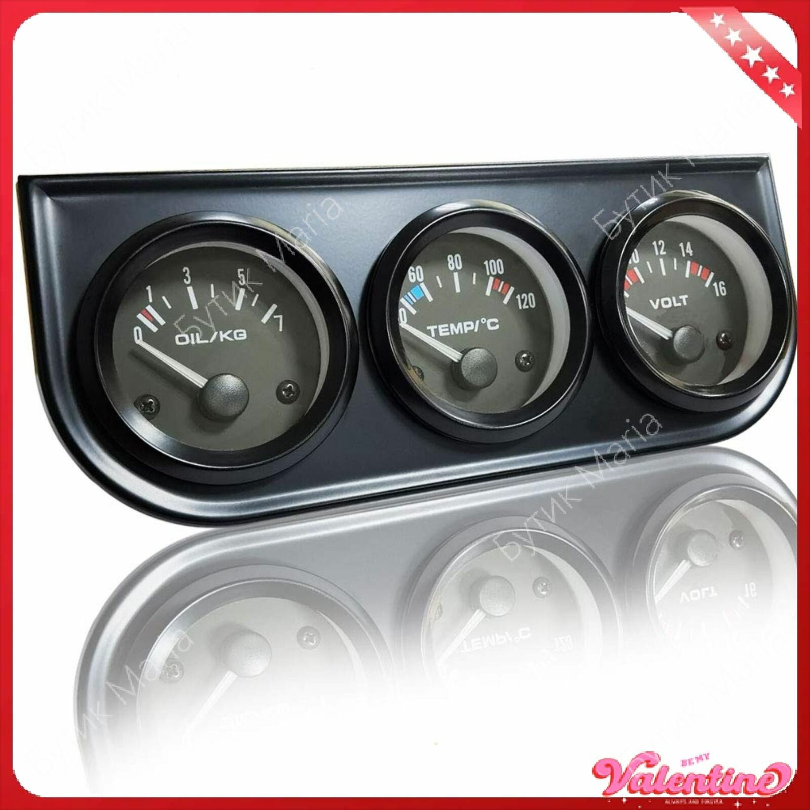 Комплект дополнительных приборов 3 в 1 с подиумом, 52мм. Датчик давления масла, температуры, вольтметр для ВАЗ, УАЗ.