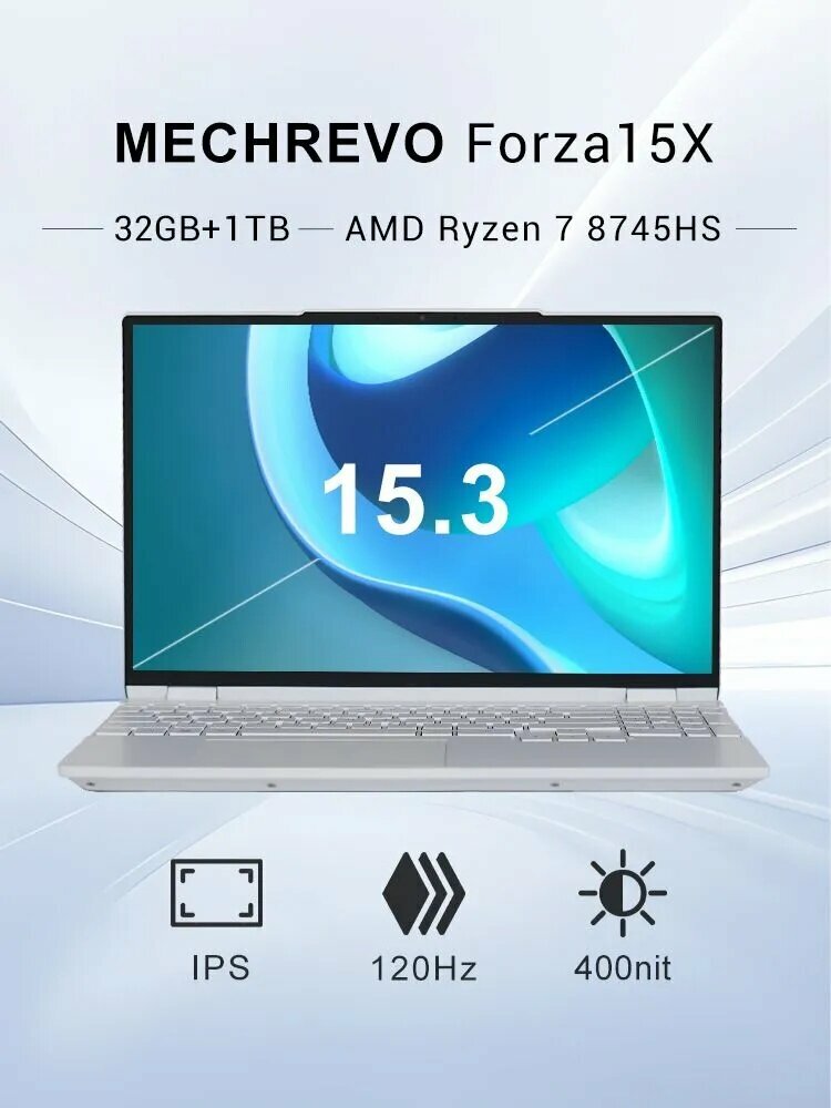 Ноутбук MECHREVO Forza 15X 7CC5U 15.3" AMD Ryzen 7 8745HS 32ГБ 1ТБ SSD Radeon 780M Windows Pro белый