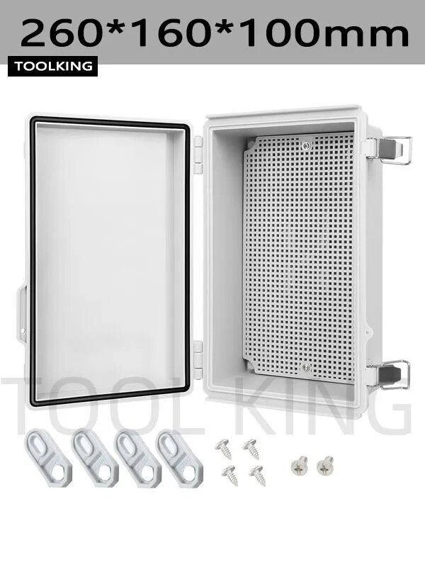 ABS Электрическая коробка, Водонепроницаемая прозрачная крышка IP67, Распределительная коробка с защелкой из нержавеющей стали, Настенные кронштейны, Кабельные вводы,260x160x100 мм