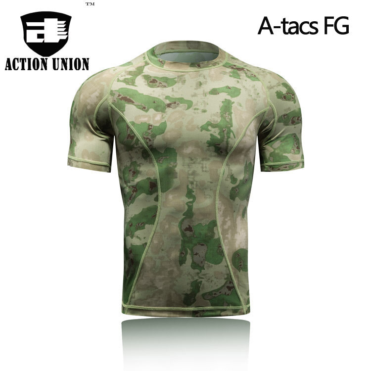 2026A-tacs FG Камуфляжная футболка Облегающая влагоотводящая футболка PRO Slim Fit Футболка для бодибилдинга Спортивная одежда