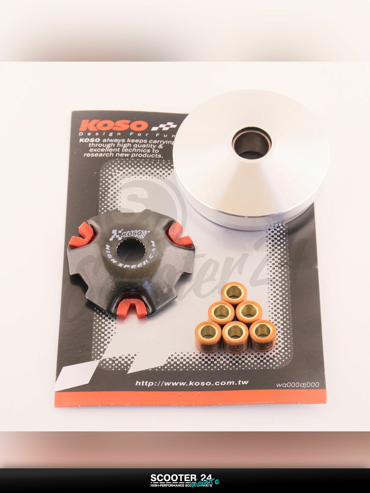 Вариатор передний (тюнинг) на мотоцикл и скутер Suzuki AD50 / Сузуки (медно-граф. втулка, ролики латунь 6 шт (1шт.- 7.2g) "KOSO"