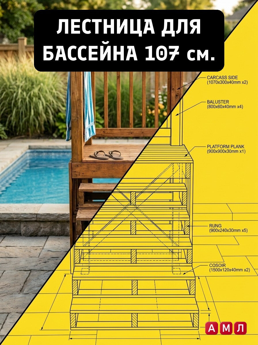 Проект чертеж лестница для каркасного бассейна высота 107 см. своими руками - скачать и распечатать чертежи с размерами, пошаговая и поэтапная схема сборки
