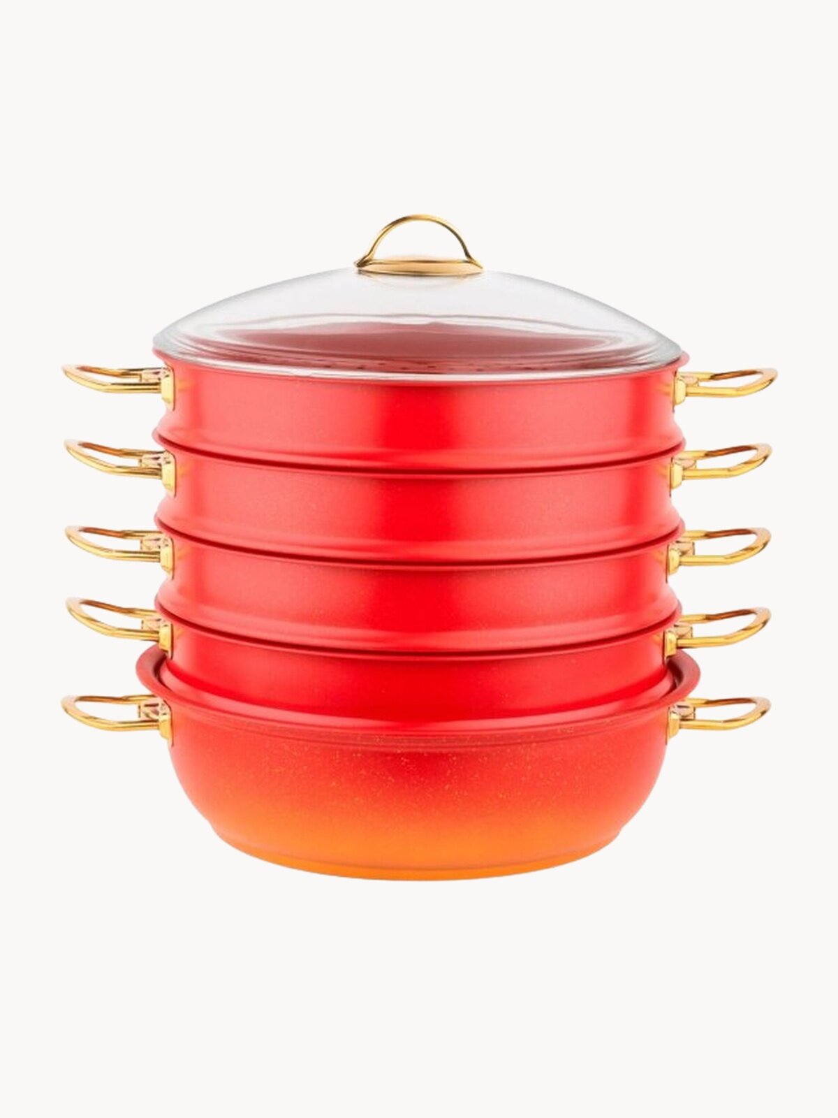 Мантоварка с крышкой стеклянной Dlk 28х10 см (5,8 л) с АПП, цвет: красный/золотой, арт. 4000-RD/GD-28.