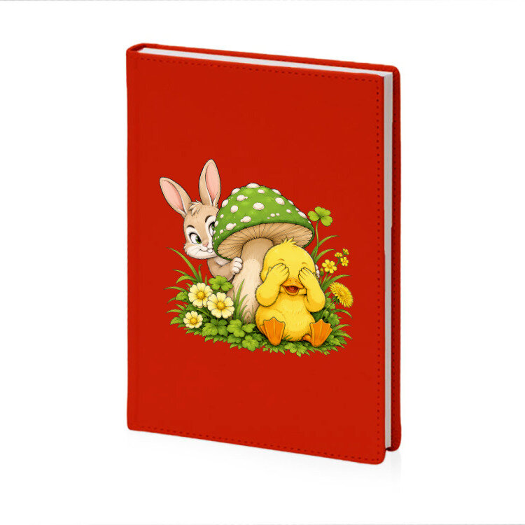 Ежедневник «Кролик и утёнок играют в прятки» (красный)