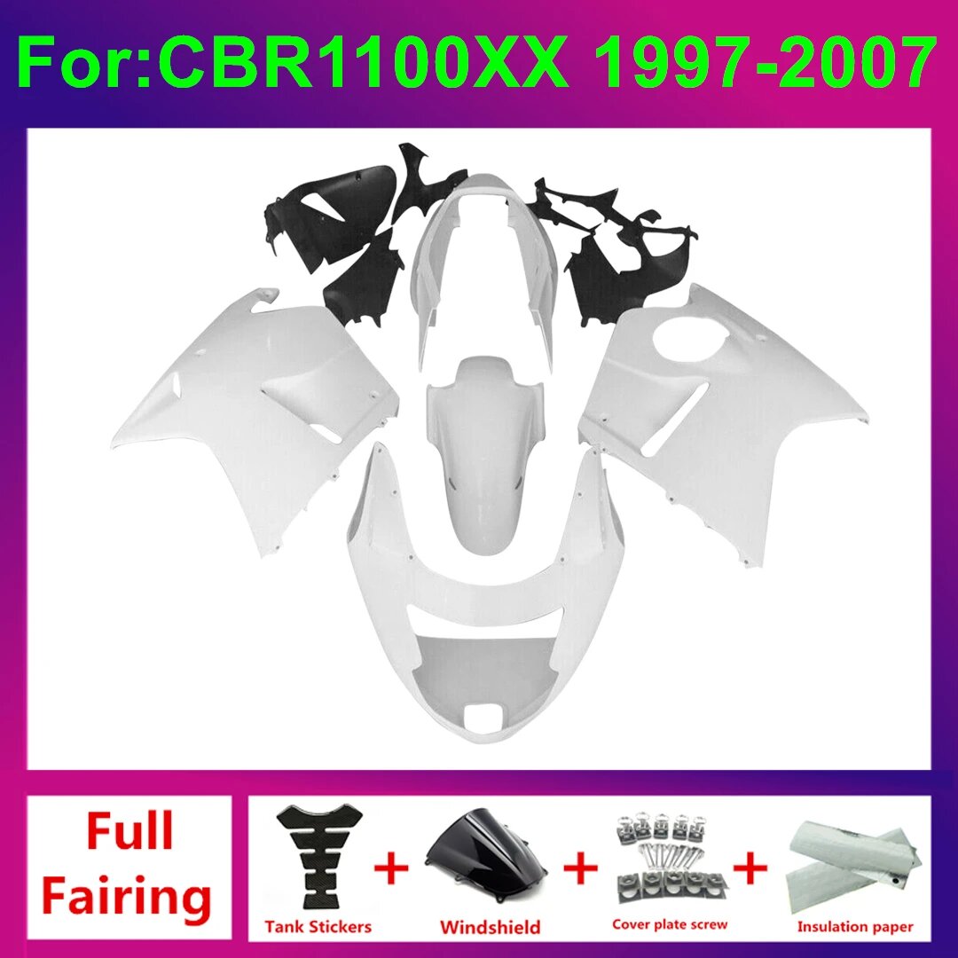 Полный комплект обтекателей для мотоцикла HONDA CBR1100XX 1997-2007 годов выпуска, Черный, Unpainted