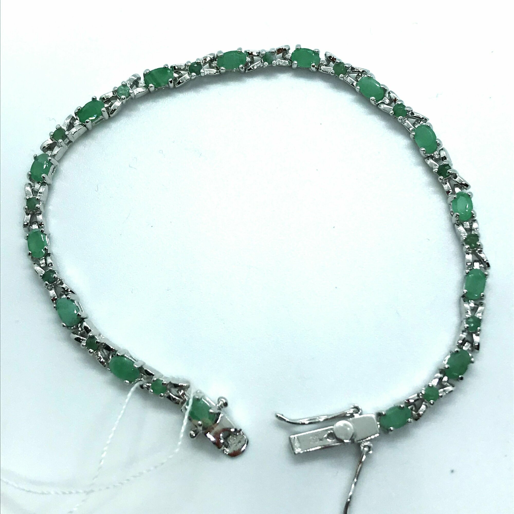Браслет, серебро, 925 проба, родирование, изумруд, циркон