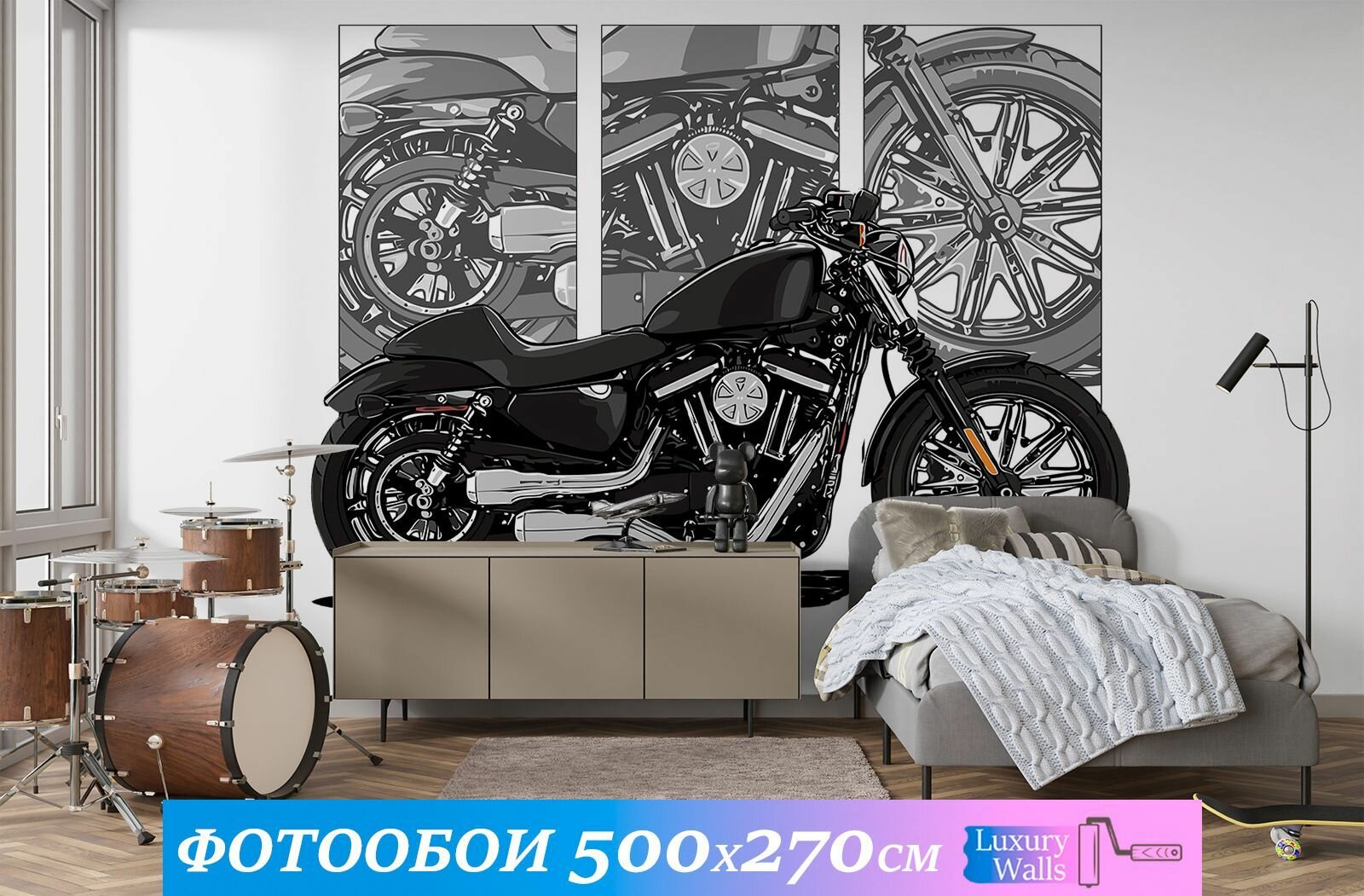 Фотообои 3d на стену флизелиновые Luxury Walls AM16205 Мото 500х270 см